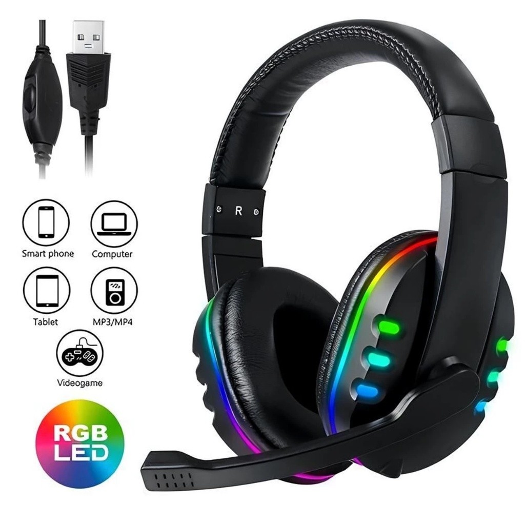 Headset Fone de Ouvido Gamer Led RGB com microfone USB e P2 Para PC Computador Headphone ...
