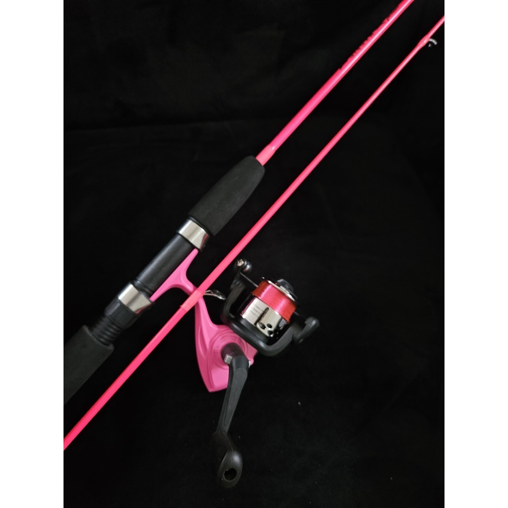 Kit de Pesca Rosa Molinete 1 Rolamentos Vara 1,40m 10lbs Linha Rosa ...