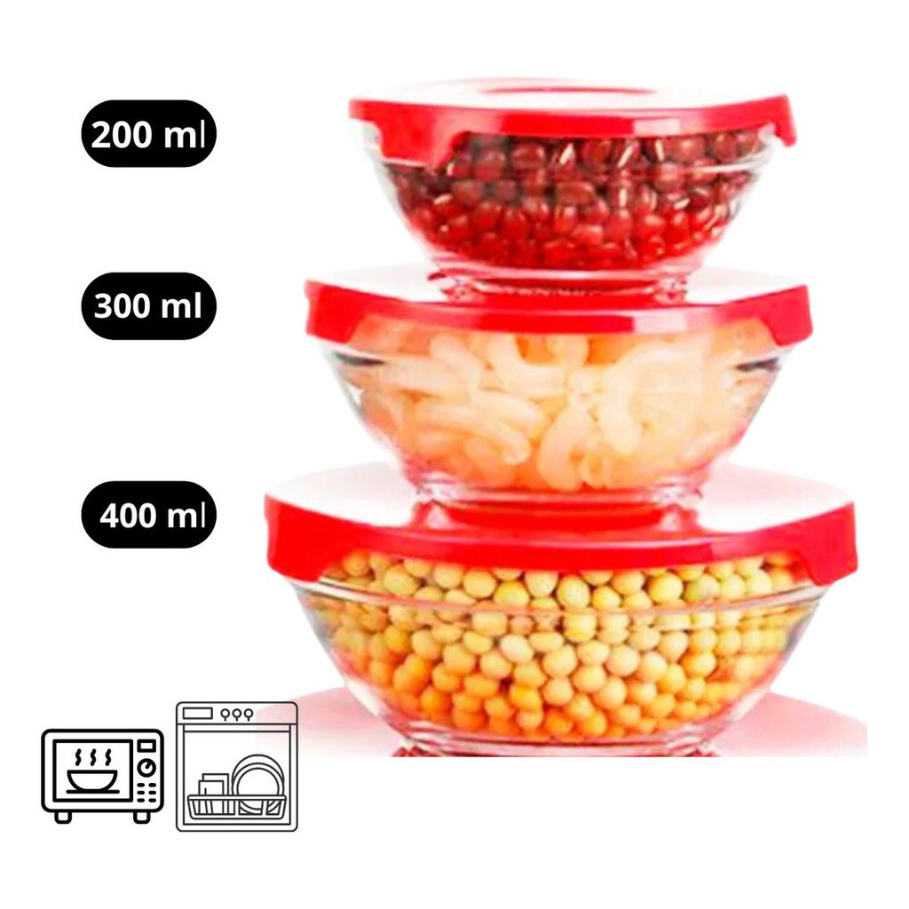 Kit 3 Tigela Vidro Vasilha Multiuso Salada Frutas Com Tampa | Shopee Brasil