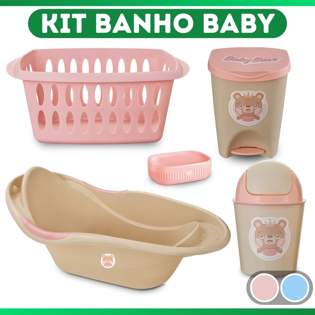 Kit Banho Bebe Banheira Saboneteira Lixeiras E Cesto Roupas | Shopee Brasil