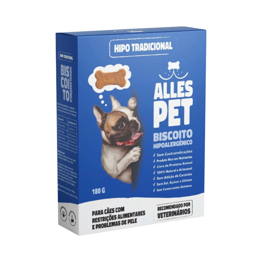 BISCOITO HIPOALERGENICO TRADICIONAL 180 GR ALLES PET | Shopee Brasil