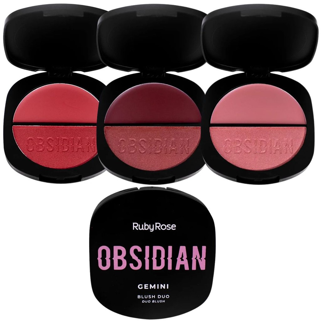 Blush Duo Cremoso Compacto Gemini Obsidian Ruby Rose HB1000 | Shopee Brasil