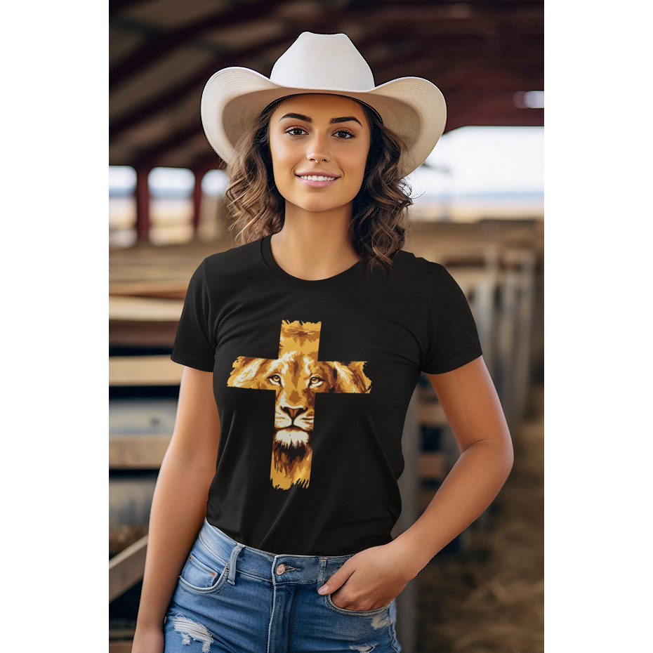 Camiseta Cristã Unissex Moda Religiosa Evangélica Leão Cruz Camisa ...