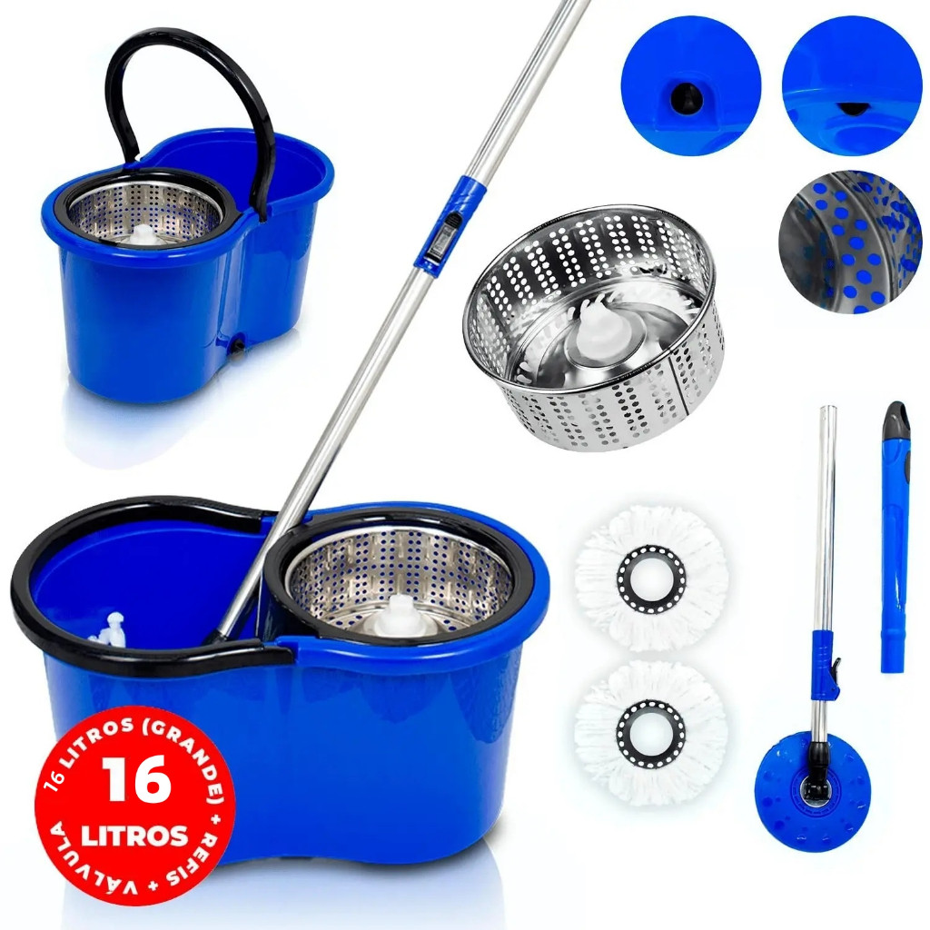 Kit Mop Giratorio Balde Com Cesto Em Inox Multifuncional Portátil Boa ...