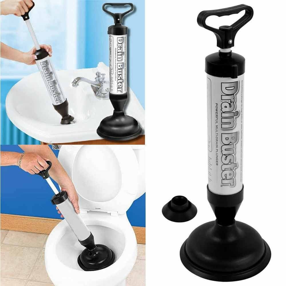 High Pressure Drain Buster Hand Power Clogged Removal Pump Tool Toilet ...