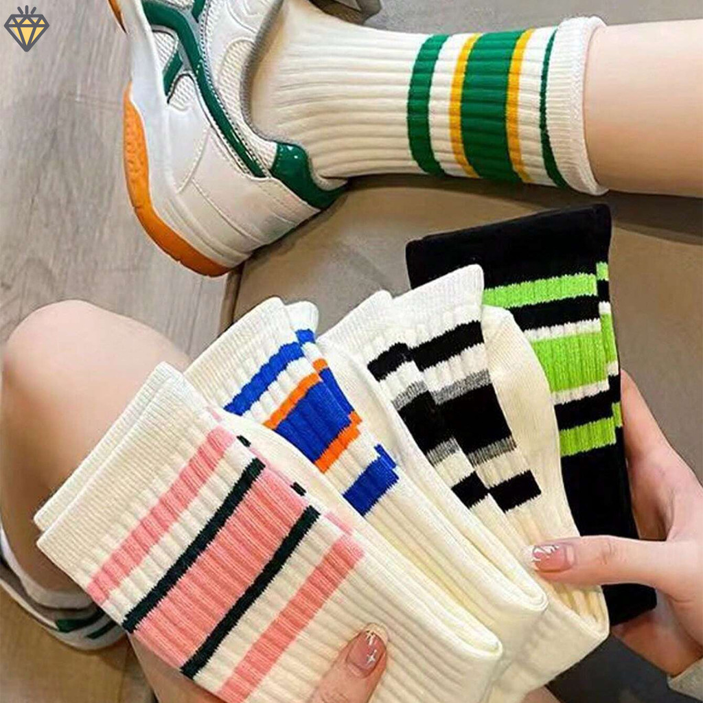 5 Pares Meias Femininas Listradas De Comprimento Médio Instagram ...