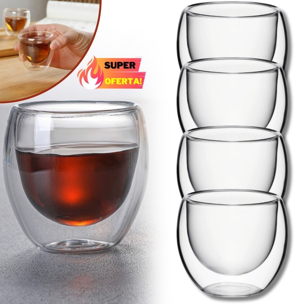 Kit 4un Copo de Café Dolce Gusto Nespresso Vidro Duplo 80ml Xícara ...