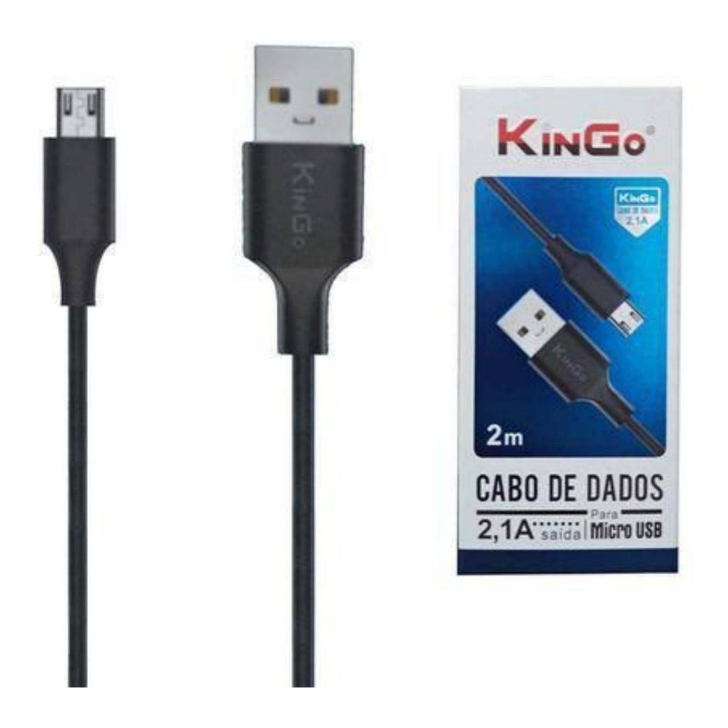 Cabo V8 Original Kingo Micro Usb Com Carga Rápida - 2 Metro | Shopee Brasil