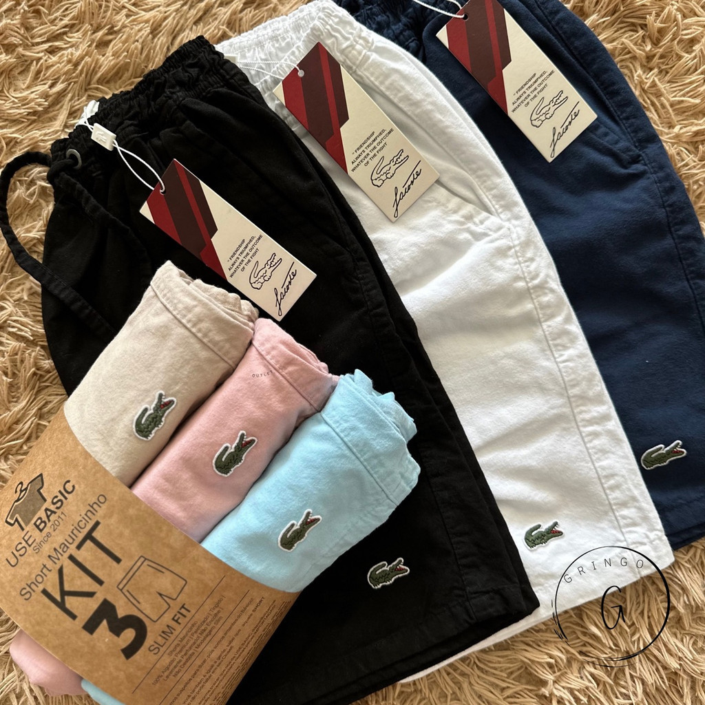 Kit 3 Shorts Lacoste Mauricinho Bermuda Sarja Premium | Shopee Brasil
