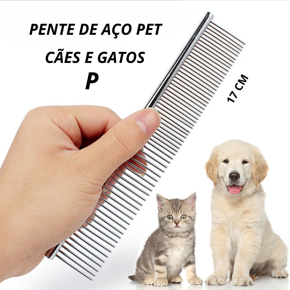 Pente Para Pets de Aço Inox Cachorros e Gatos P Pet Peludo Penteia ...