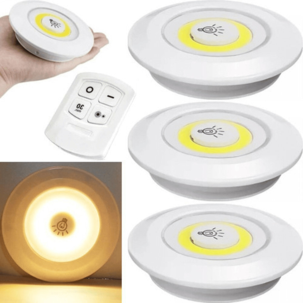 Kit 3 Lâmpadas Led Luminária Sem Fio Controle Remoto Kit C/3 Spots ...