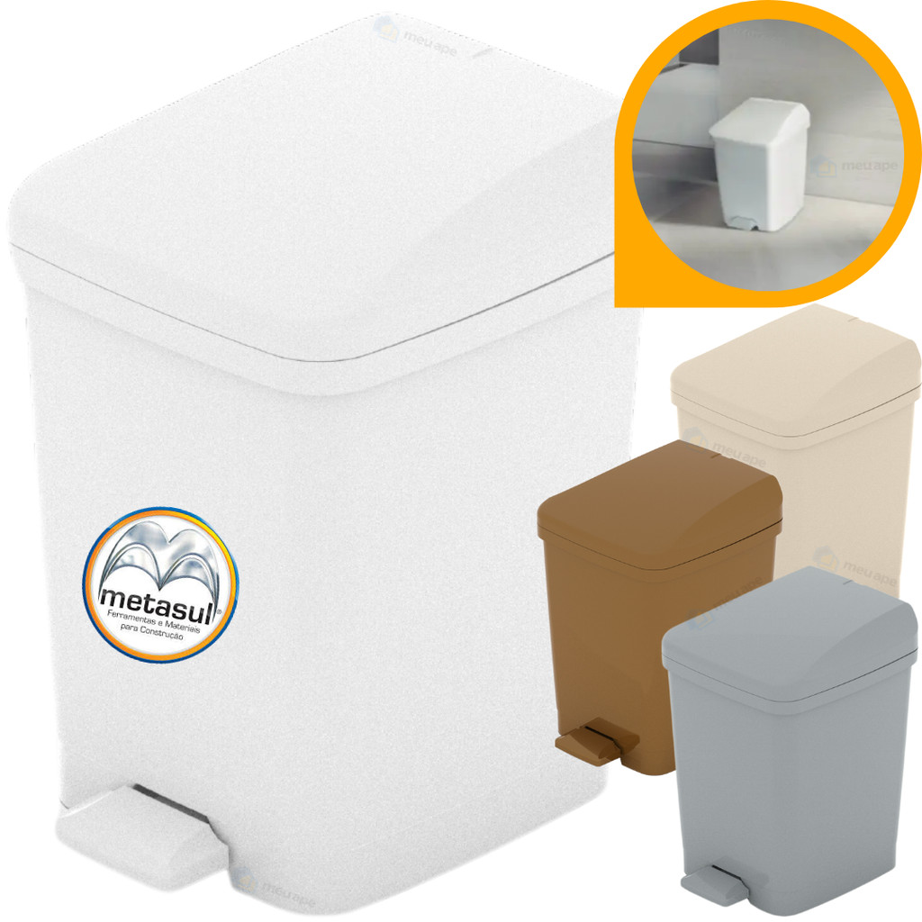 Lixeira Plástica Com Pedal Cesto Lixo Cores Retangular Cozinha Banheiro ...
