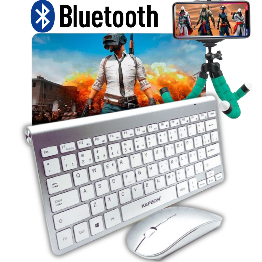 Kit Mobilador Sem Fio Bluetooth Teclado Mouse Tripe MousePad | Shopee ...
