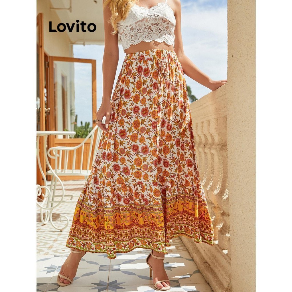 Lovito Saias Boho Tribal Com Cordão Para Mulheres LNL45041 | Shopee Brasil