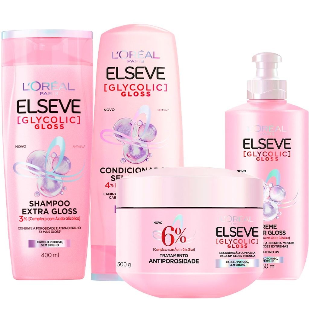Kit Shampoo Elseve Glycolic Gloss, Condicionador Elseve Glycolic Gloss ...
