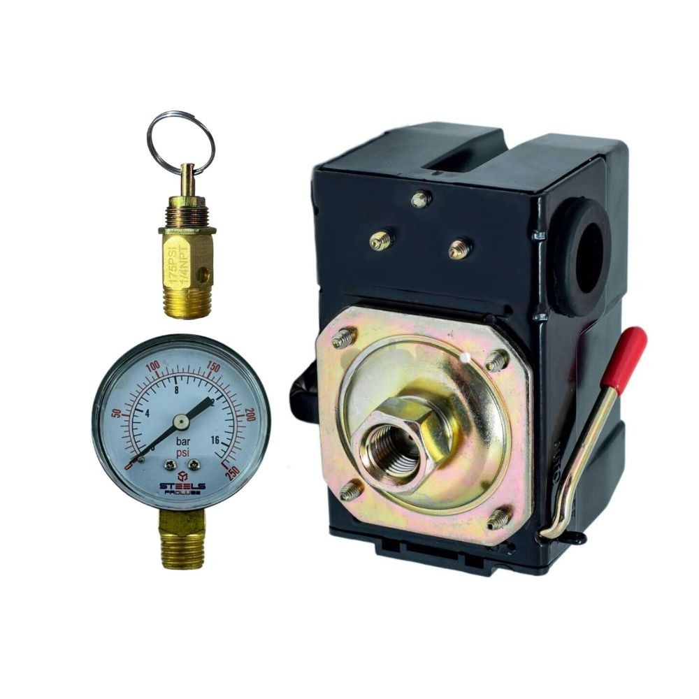Kit Para Compressor de Ar Com Pressostato 125/175 PSI 1 via + Válvula ...