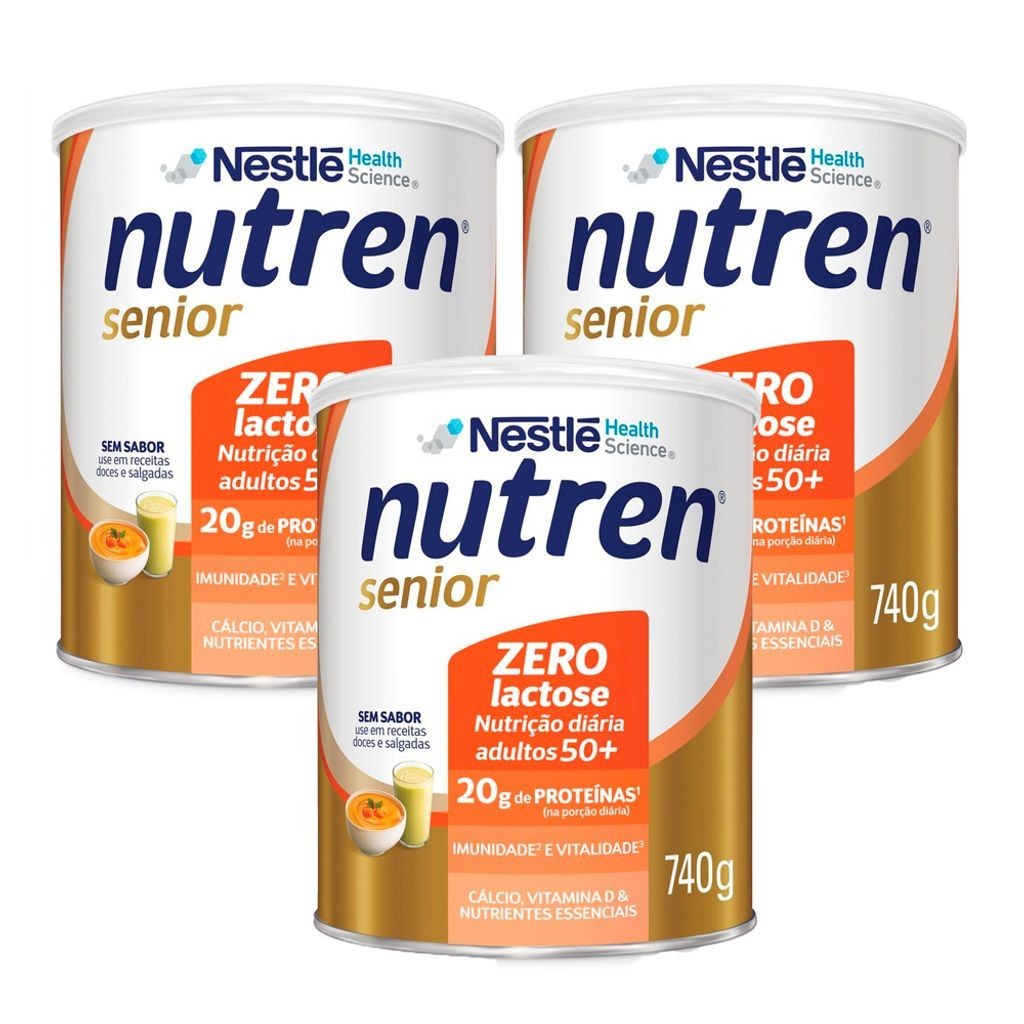 Nutren Senior Sem Sabor Zero Lactose Suplemento Alimentar 740g | Kit com três unidades | Shopee ...