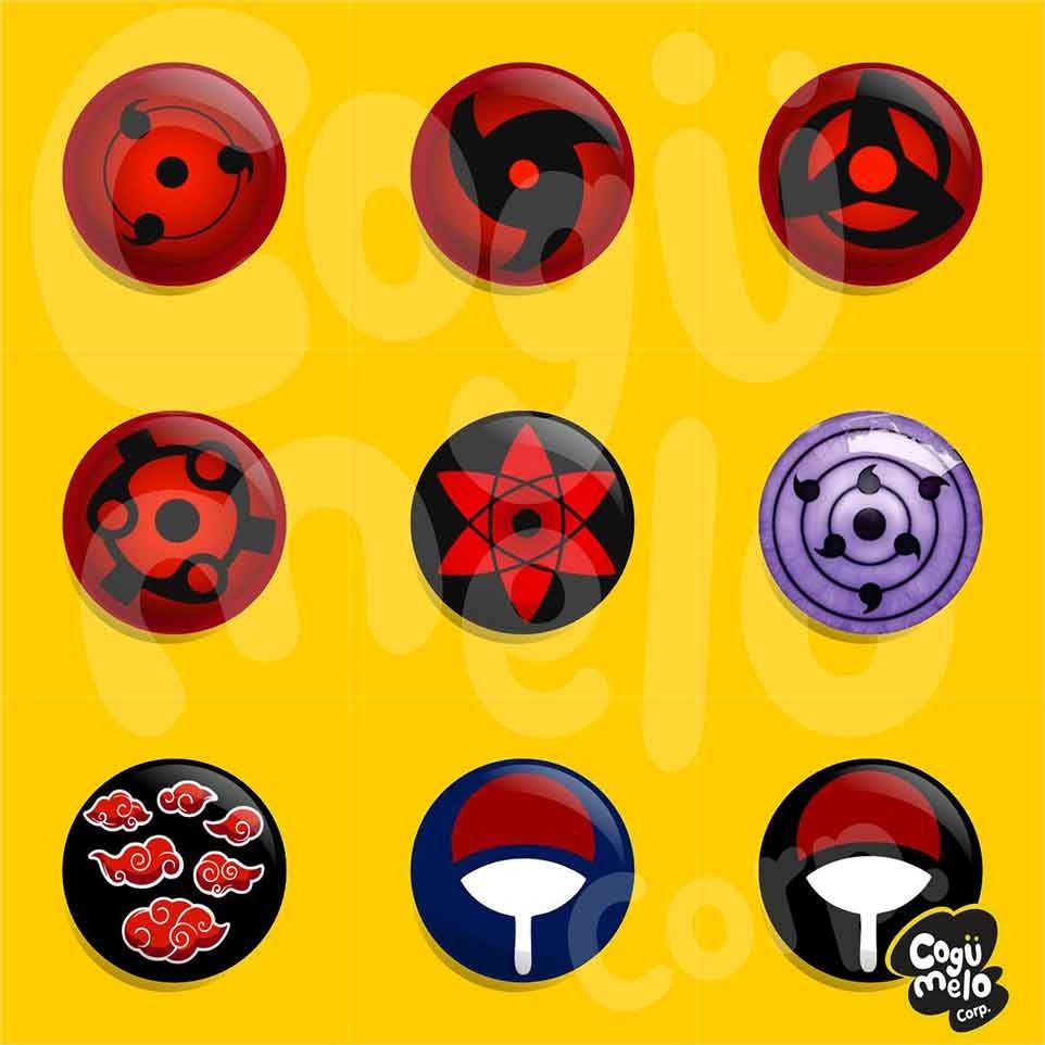 Bottons Anime Naruto Sharingan Uchiha Akatsuki 4,5 cm | Shopee Brasil