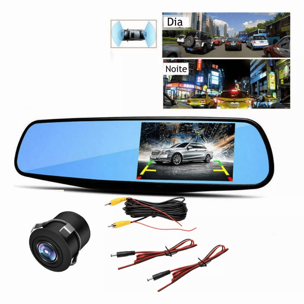 4.3 Retrovisor Visor Espelho Tela Lcd Veicular + Câmera | Shopee Brasil