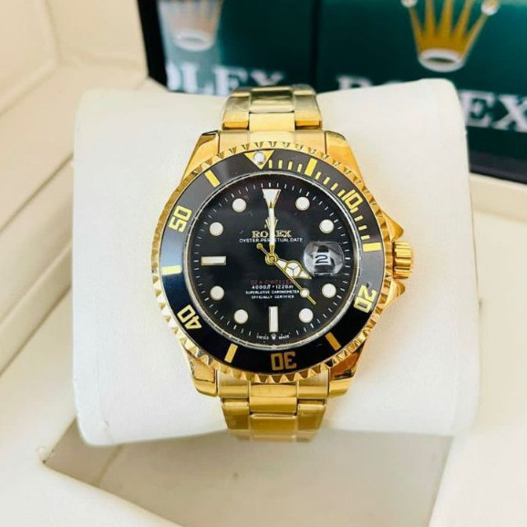 Relógio Rolex Submariner Luxo Masculino Dourado Banhado á Ouro 18K ...