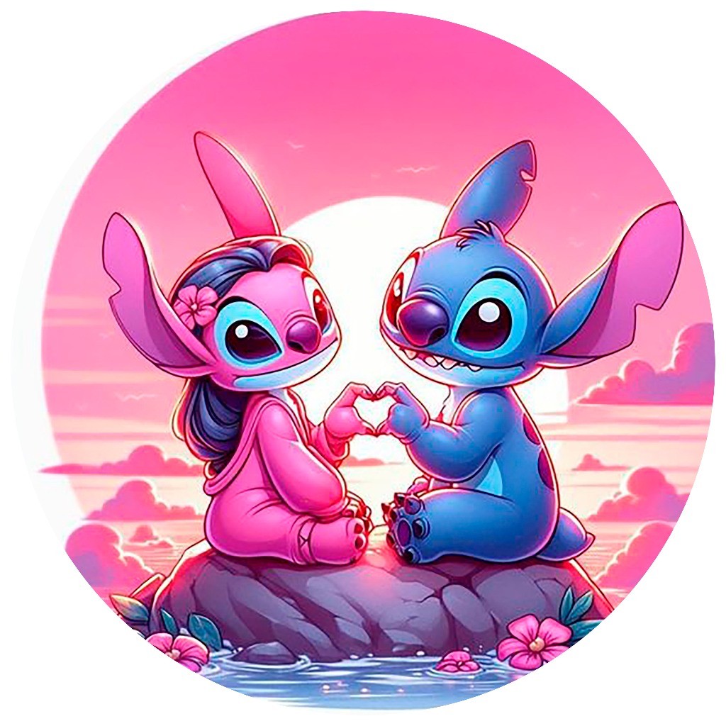 Painel festa 50x50 Cm Lilo Stitch e Angel - Tecido sublimado C ...