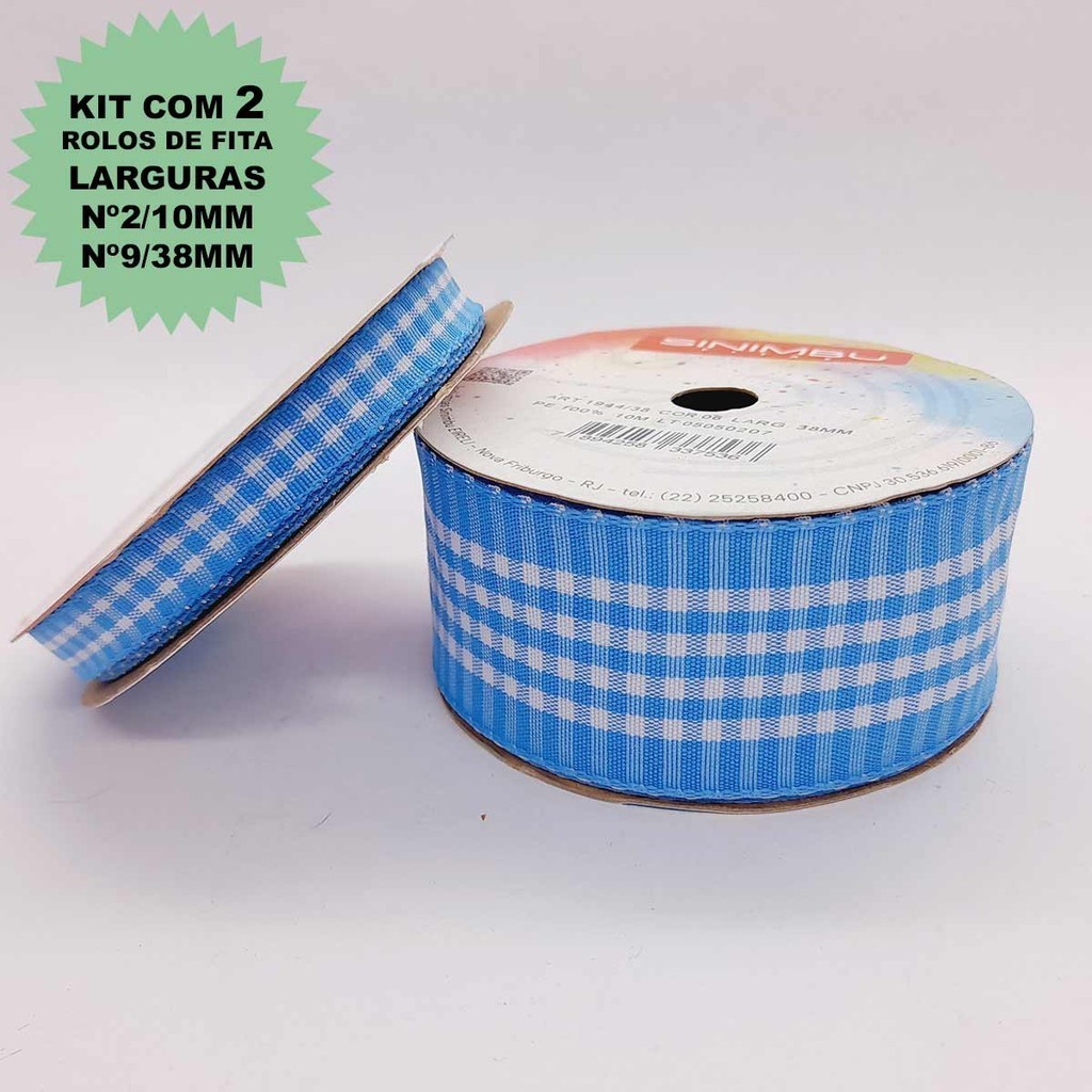 KIT 2 Fitas XADREZ 1944/C06-Azul Medio/Bca (Larguras:10/38mm) Sinimbu ...