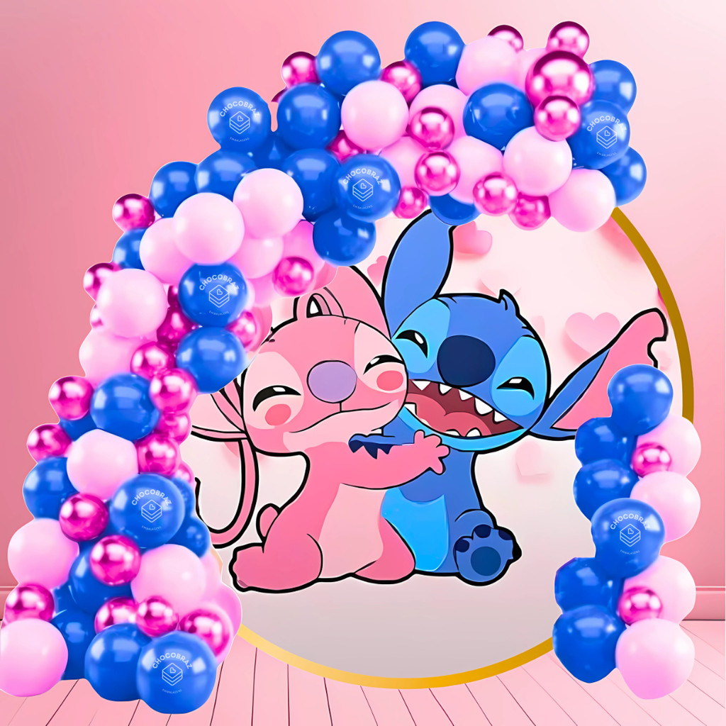 Kit 150 Balões STITCH & ANGEL ROSA 7”+ AZUL 7”+ PINK Metalizado 5 ...