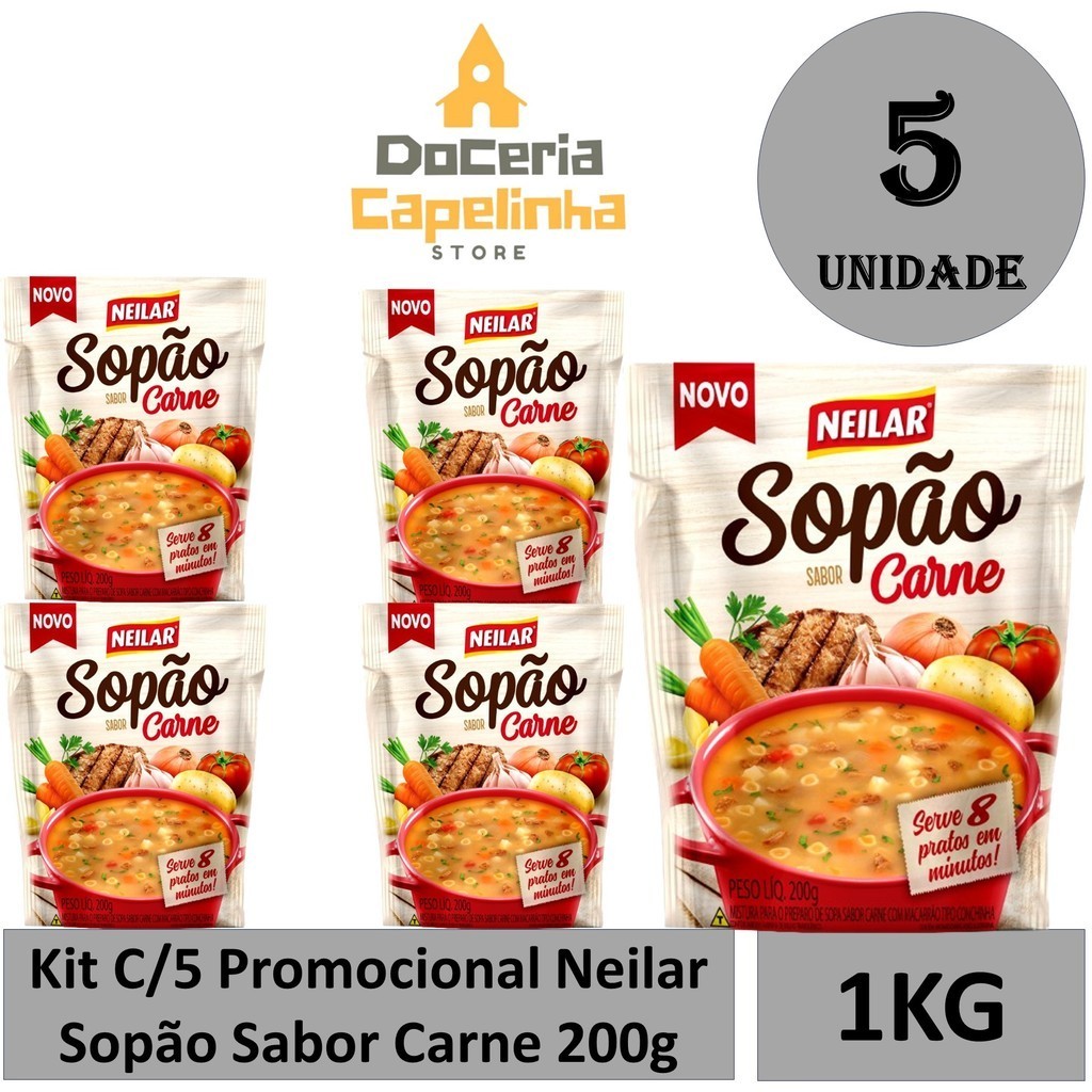 Kit C/5 Promocional Neilar Sopão Sabor Carne 200g | Shopee Brasil