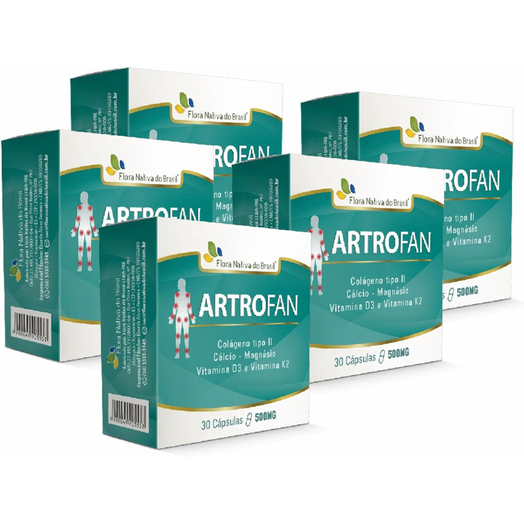 5x Colágeno Tipo II, Cálcio, Magnésio, Vitamina D3 e K2 Artrofan 30 ...