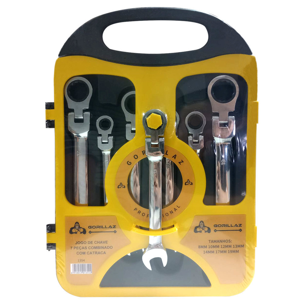 Jogo de Chave 7 Peças Combinada Com Catraca Articulada Profissional ...