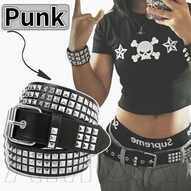 Cinto Rebite Metálico-Punk Rock , Y2K , Moda-Ajustável-De Couro Com ...