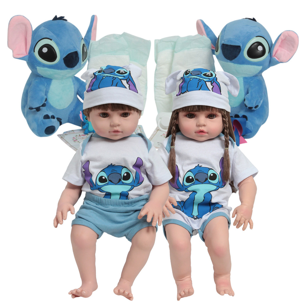 Boneca Reborn Gêmeos Realistas 46cm Enxoval Stitch Fofinho | Shopee Brasil