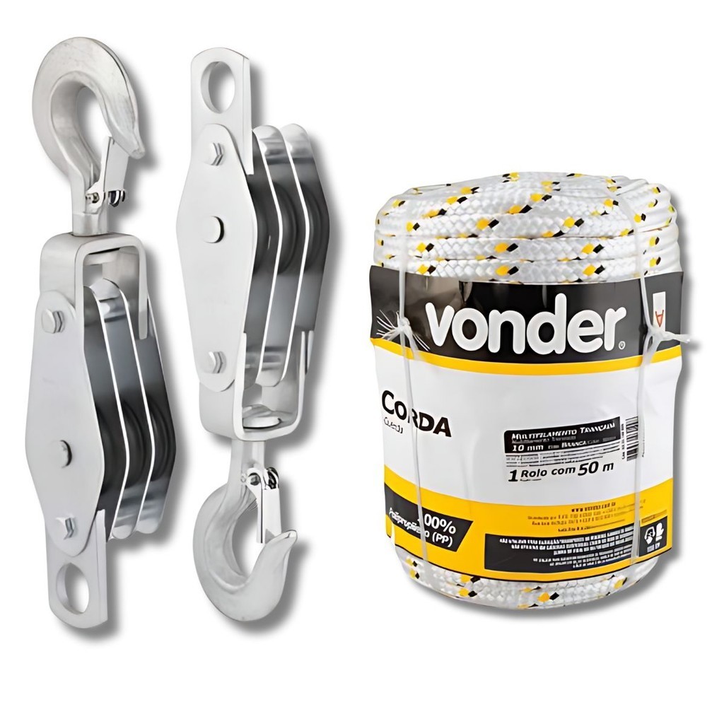 Kit Moitão Cadernal 03 Roldanas 45mm 650kg + Corda 50mx10mm | Shopee Brasil