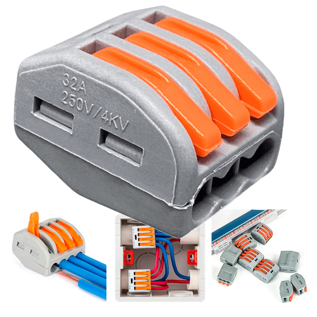 Kit 10 Conector Alavanca Emenda Rápida Derivação 3 vias Para Cabos e ...