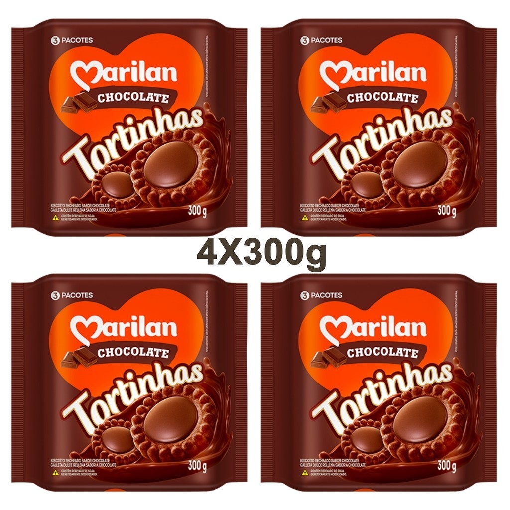 Tortinha Marilan Biscoito Bolacha Recheado Chocolate 4X300G | Shopee Brasil