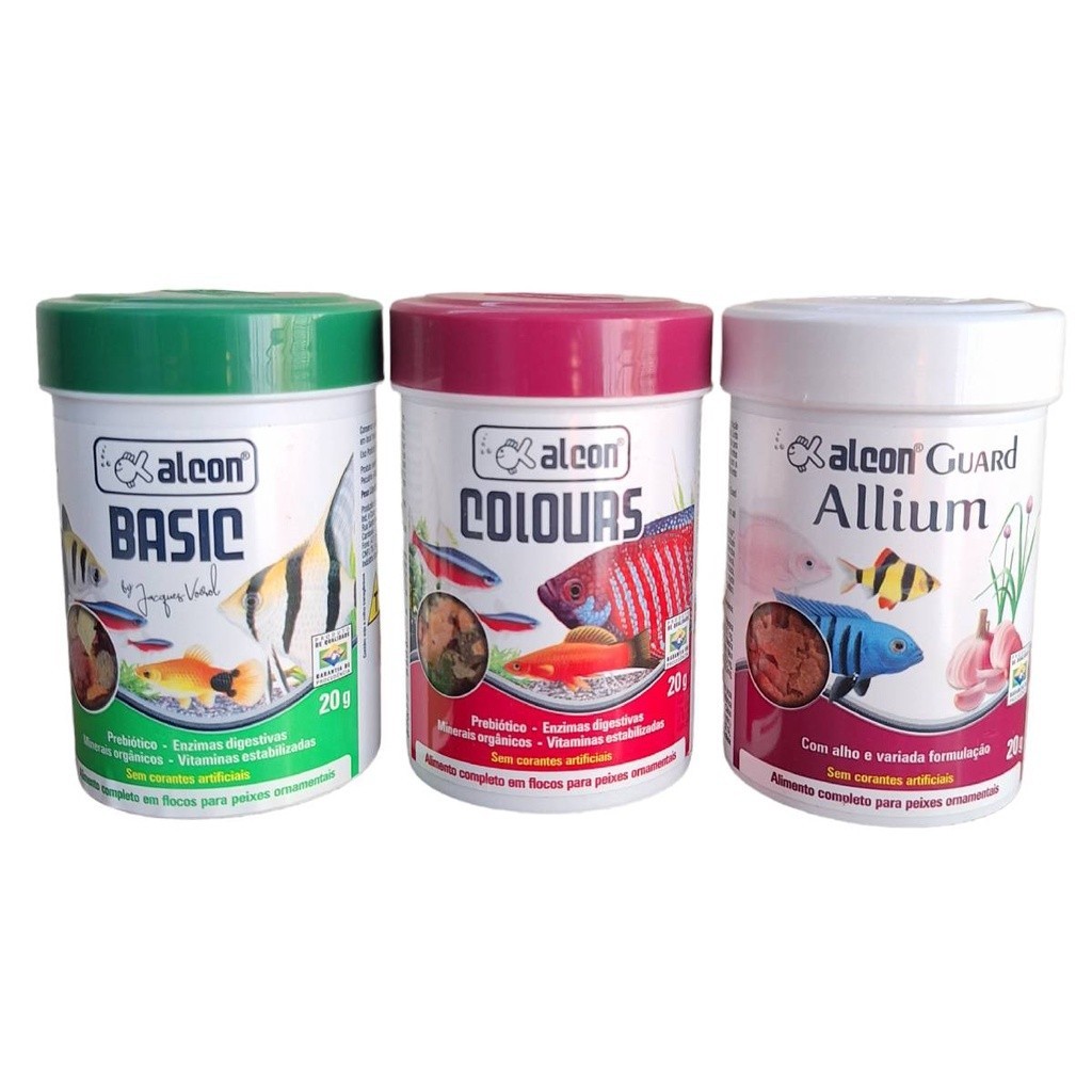 Kit Ração para Peixe Alcon Basic, Colours e Allium 20g | Shopee Brasil