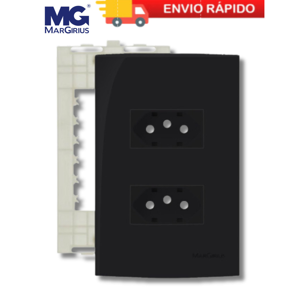 Conjunto completo 4x2 Tomada Dupla 20a 250v Margirius Preto Fosco Sleek ...