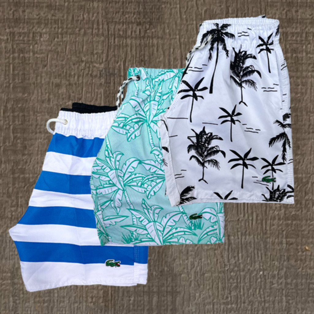 kit 3 bermudas tactel infantil juvenil meninno listradas floral lacoste ...
