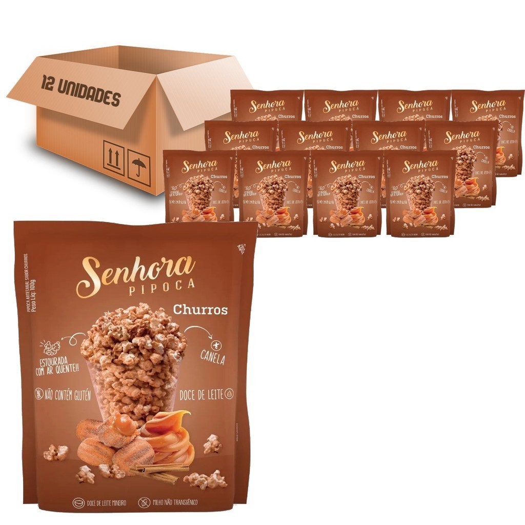 Pipoca Artesanal Sabor Churros Senhora 100g (12 pacotes) | Shopee Brasil