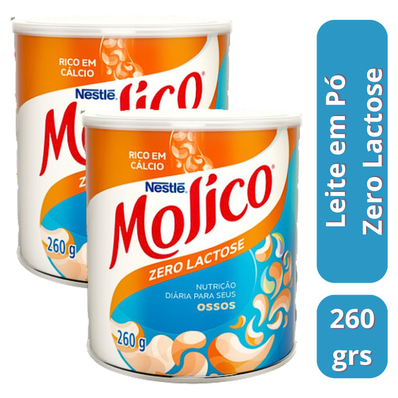 Kit 2 Latas Leite em Pó Zero Lactose Molico 260grs Nestle | Shopee Brasil