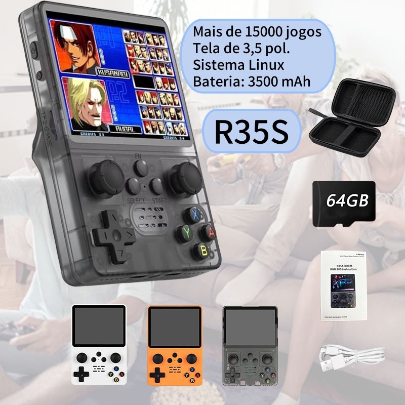 Console R35S - Game Retrô R35S - Portátil - 64GB 15000 jogo PS1 PSP N64 ...