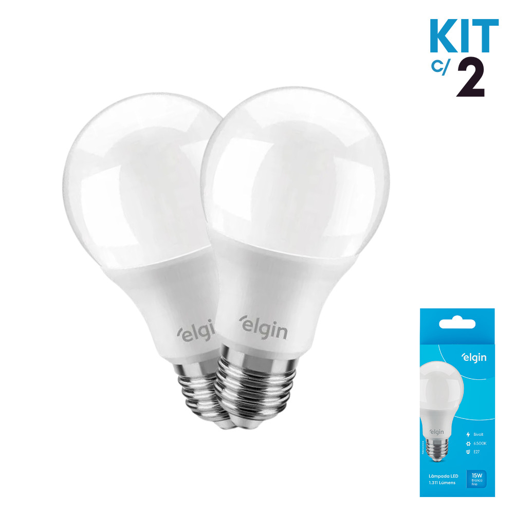 Kit com 2 LâmpadaS Bulbo Led 15W Bivolt 6500K Branco Frio Elgin | Shopee Brasil