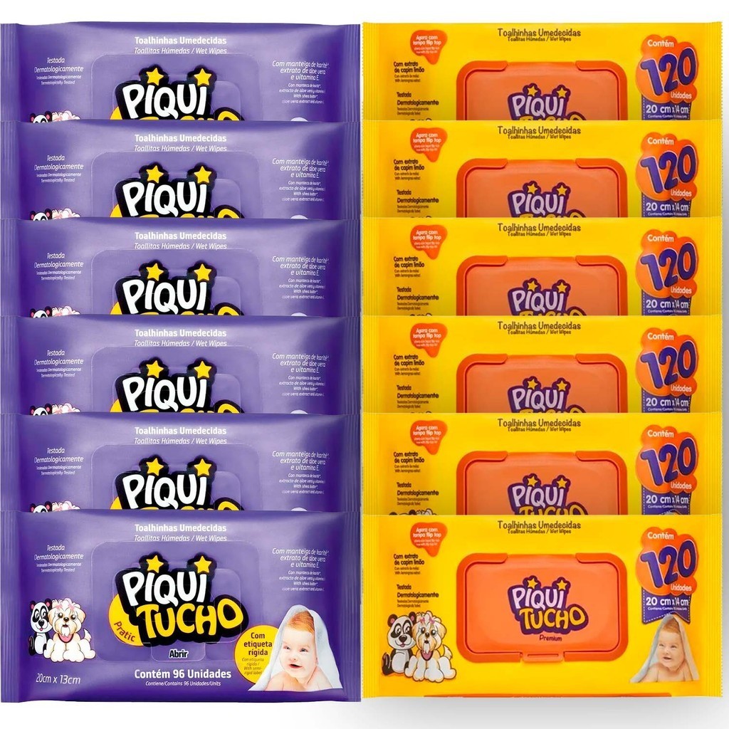 Kit C/6 Toalhas umedecidas Piquitucho C/ 96 ou 120 unidades | Shopee Brasil