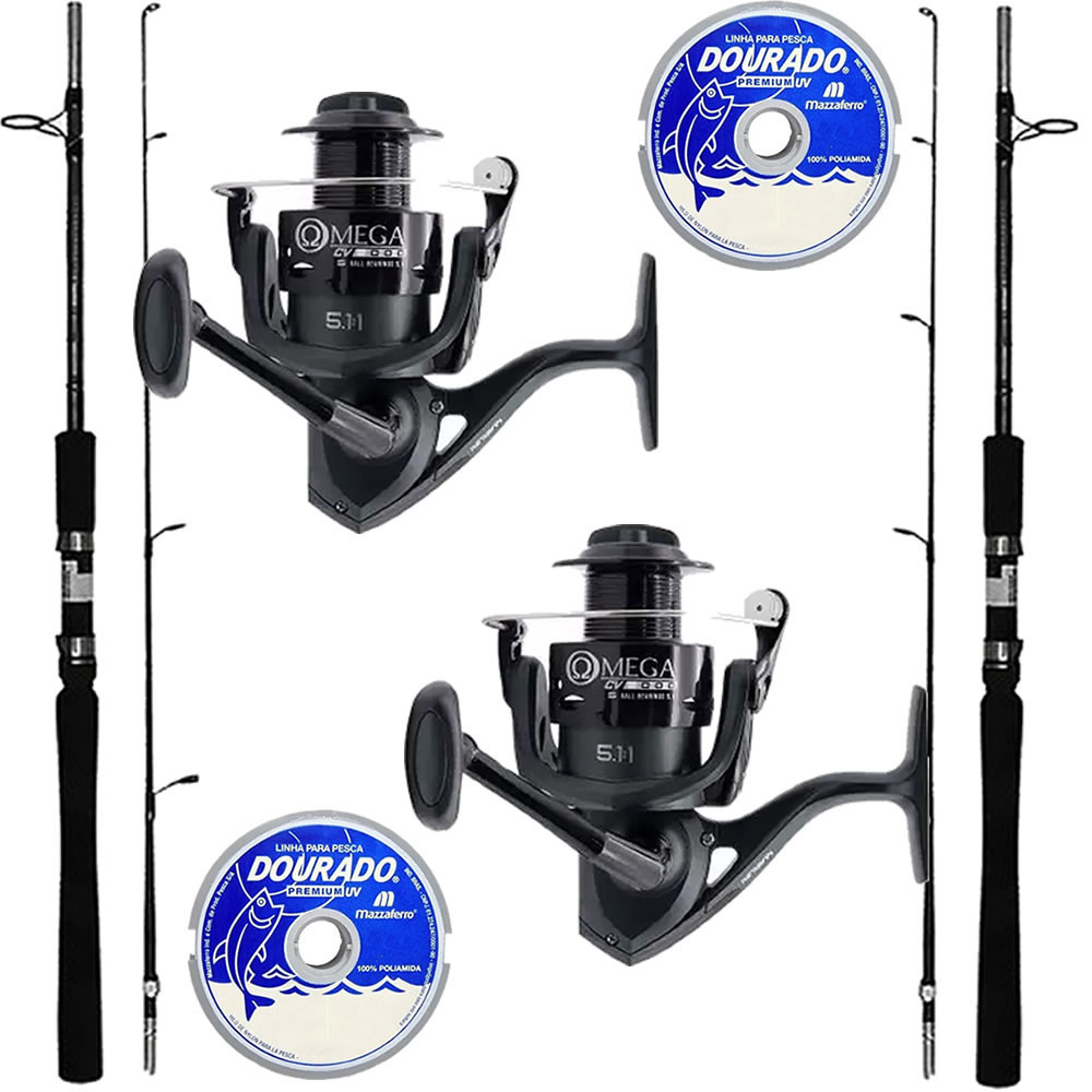 Kit 2 Molinete Omega 5000 2 Vara Fibra De Vidro 35lbs Linha | Shopee Brasil