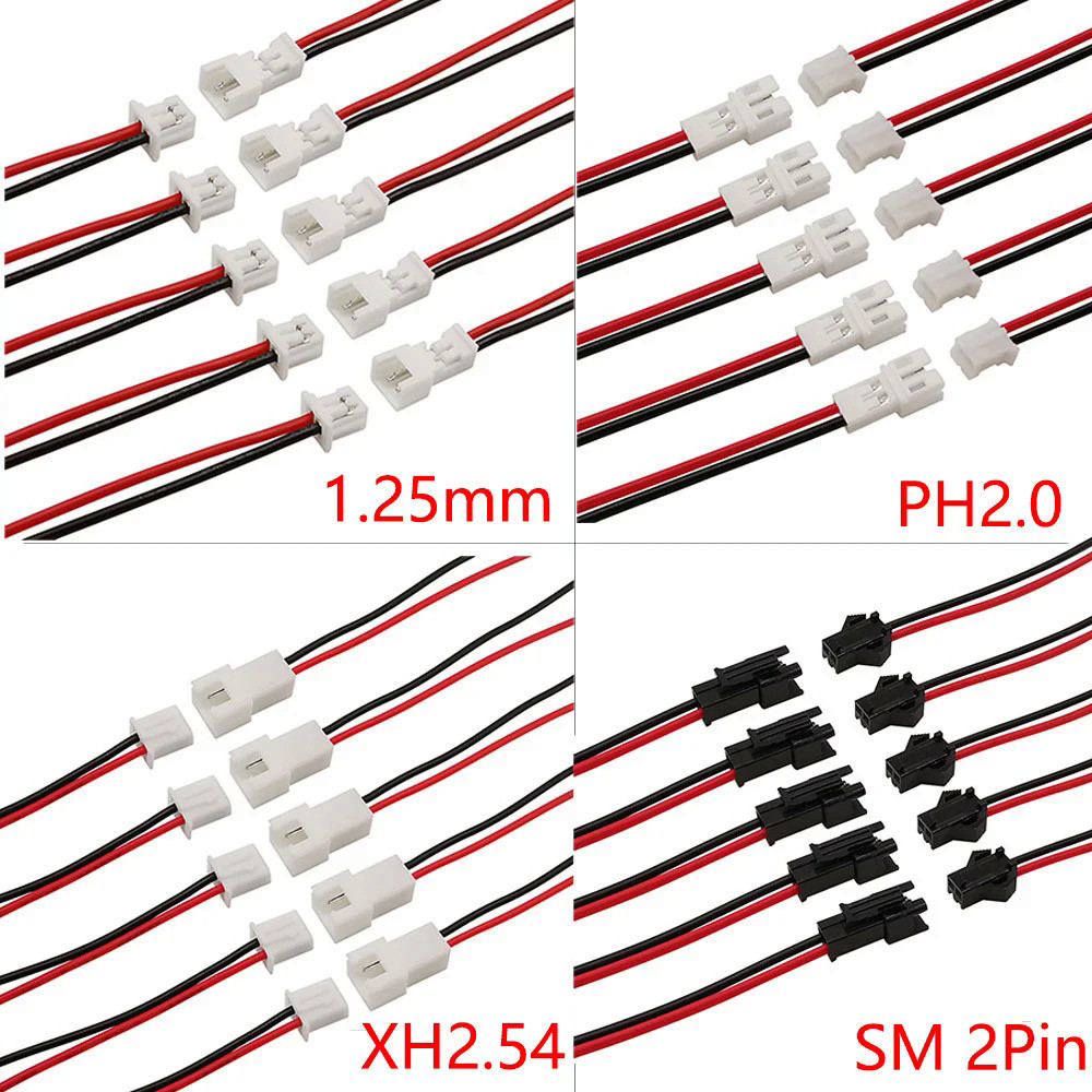 2/5/10 Par JST 1,25 PH 2,0 XH 2,54 SM 2P Conector Fêmea Com Cabo De Arame Micro 2 Conectores De ...