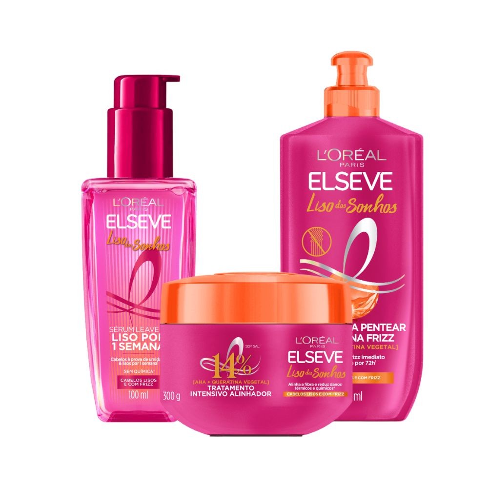 Kit Elseve Liso Dos Sonhos AHA (3 produtos) | Shopee Brasil