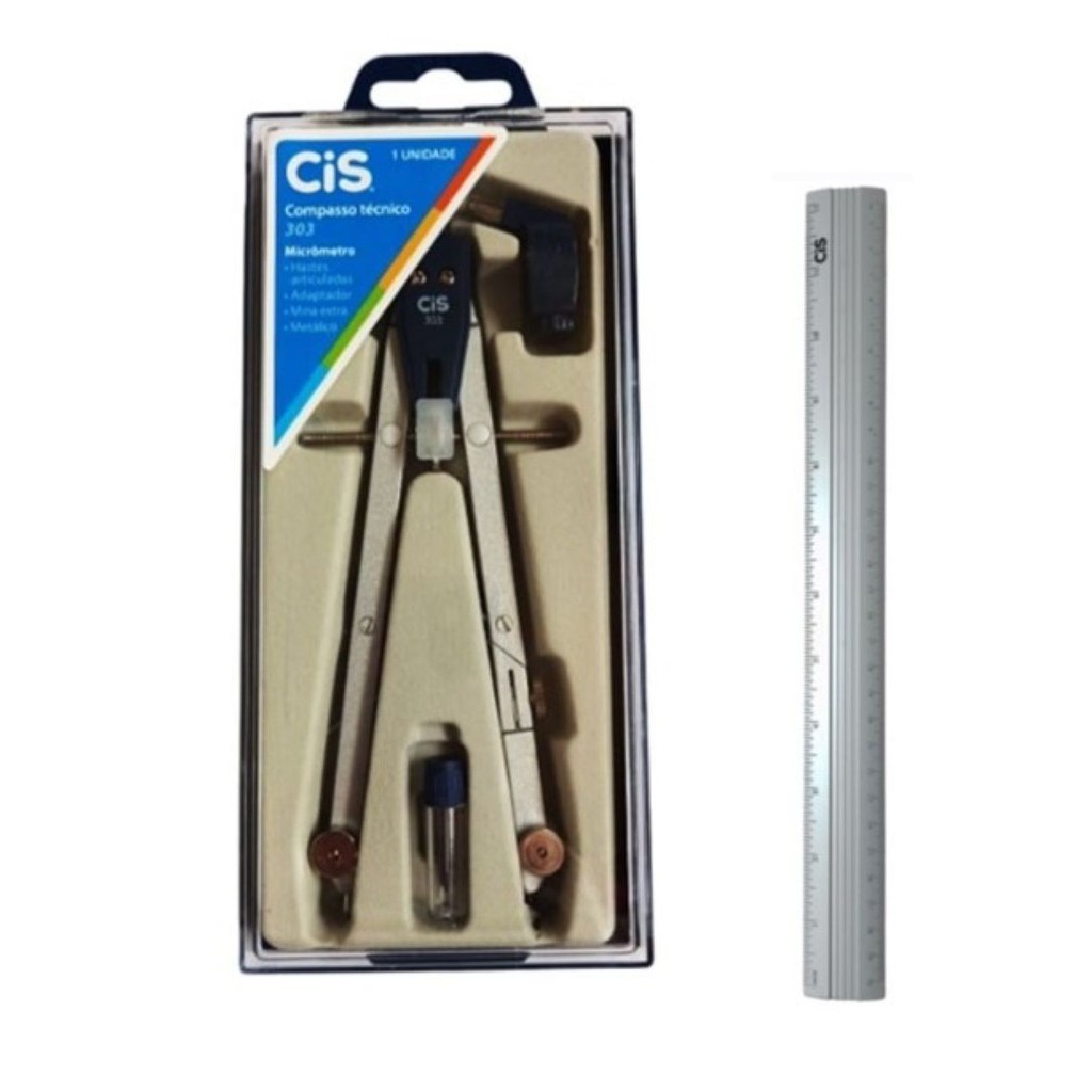 Kit Compasso Técnico Cis 303 + Regua Alumínio 30 cm | Shopee Brasil