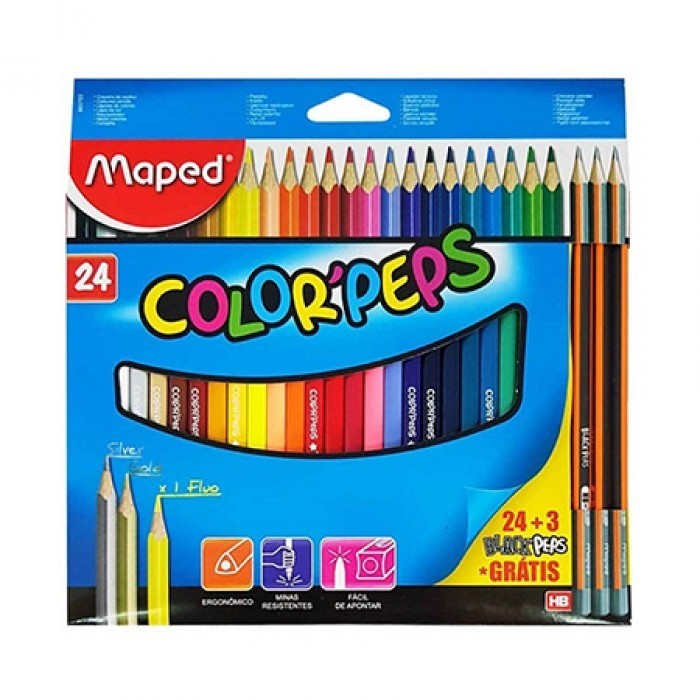 Lapis de Cor Color Peps Maped 24 de Cor + 3 Lapis Preto | Shopee Brasil