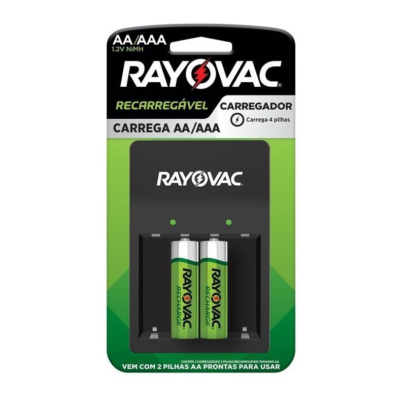 Carregador Rayovac + 2 Pilhas Aa Recarregáveis | Shopee Brasil