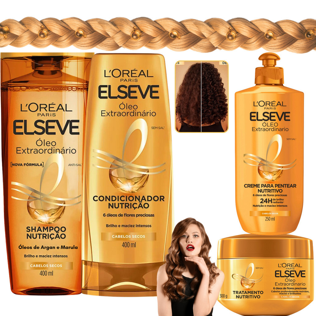 Kit Elseve Oleo Extraordinario Tratamento com Creme de Pentear Mascara ...